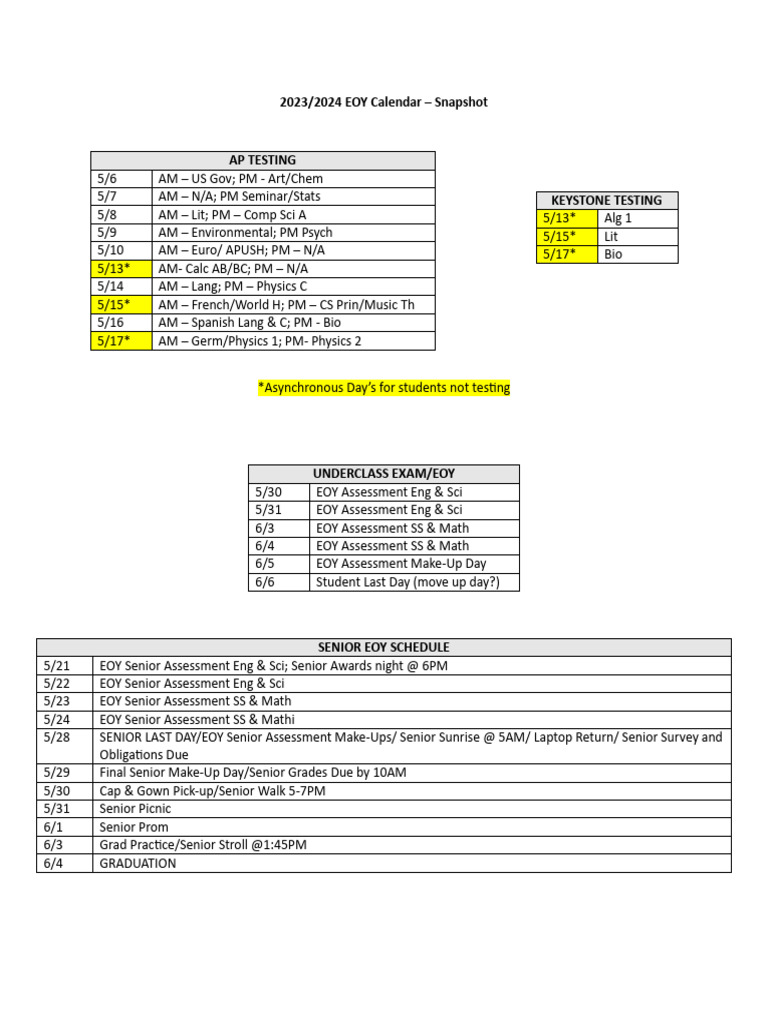 2023 - 2024 EOY Calendar Snap Shot 3.21.24 | PDF
