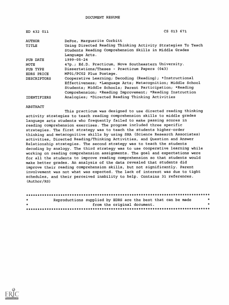 Ed 432011 | PDF | Reading Comprehension | Schools