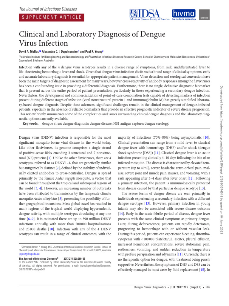 Clinical and Laboratory Diagnosis of Dengue | PDF | Serology | Elisa
