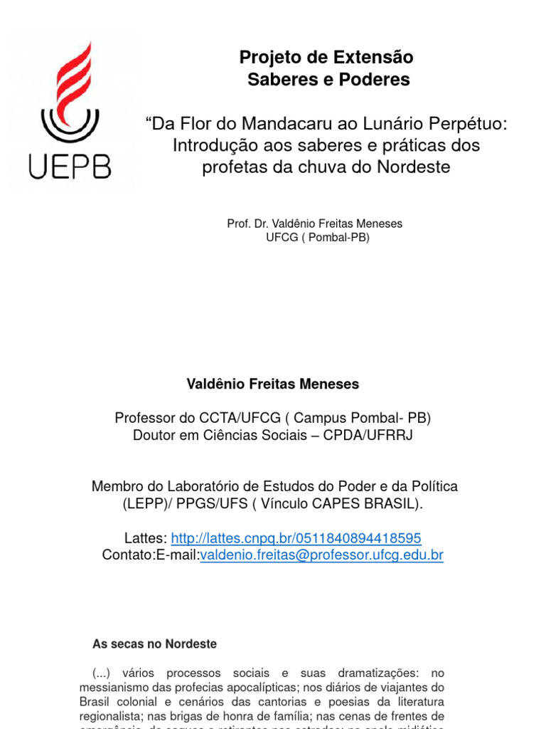 Slide UEPB Profetas Da Chuva 19-06 | PDF | Experiência | Linguística