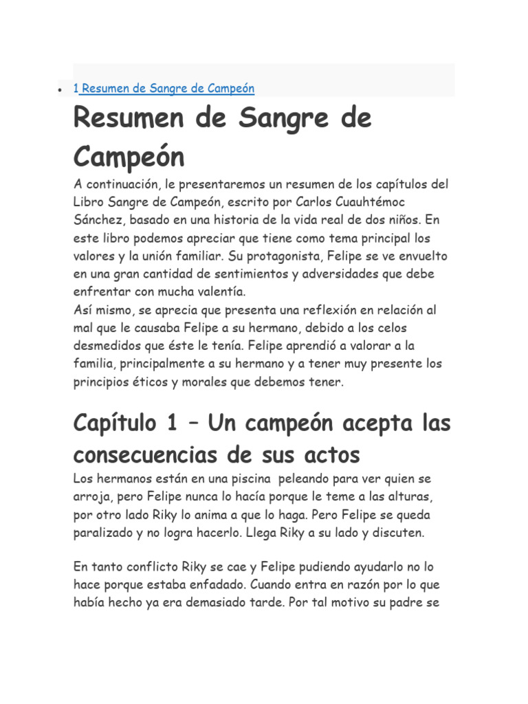 Sangre de Campeon - Resumen | PDF | Amor