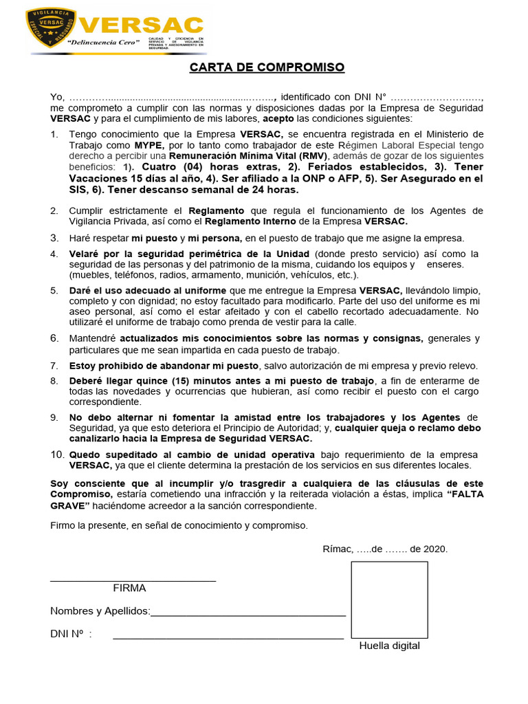 Compromiso Laboral en VERSAC | PDF | Finanzas y dinero