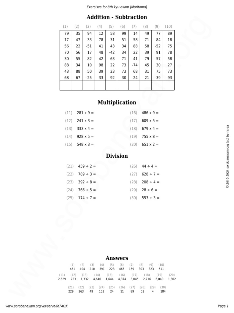 Soroban Exercises Fe74CXsdff | PDF