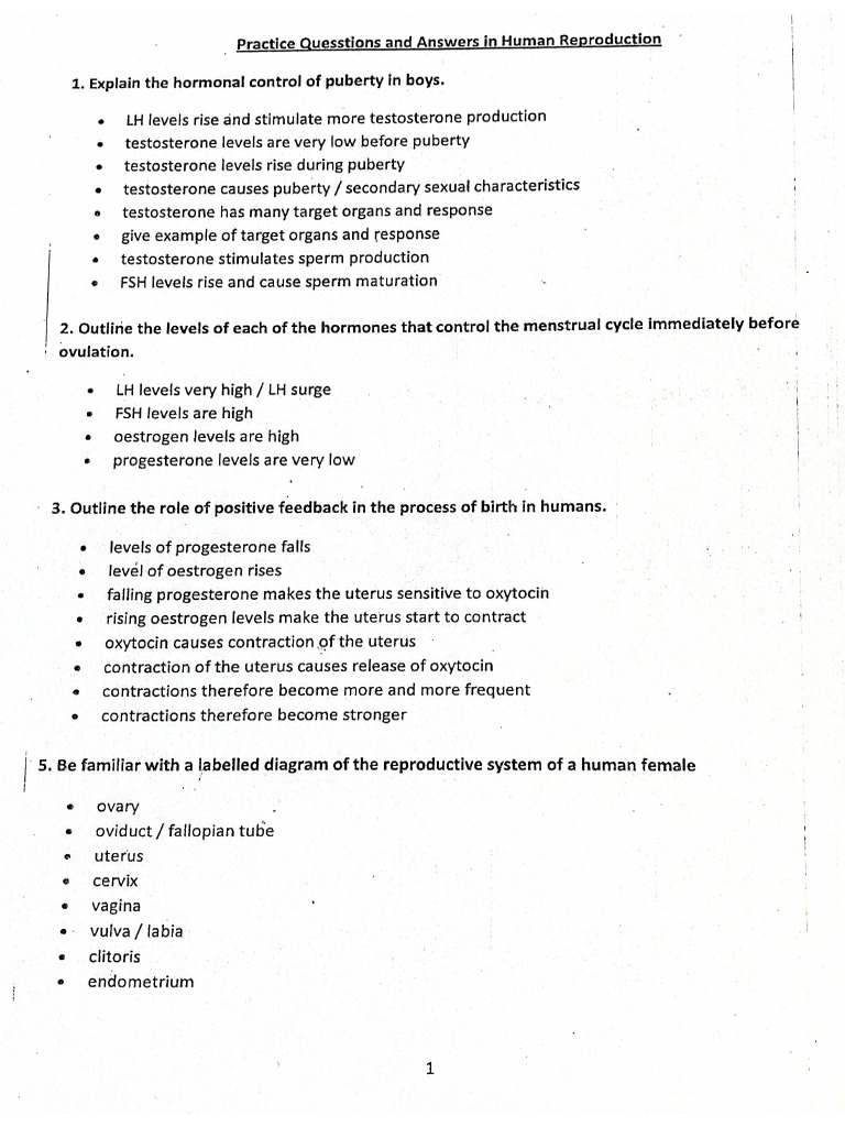Practice Questions and Answers in Human Reproduction | PDF