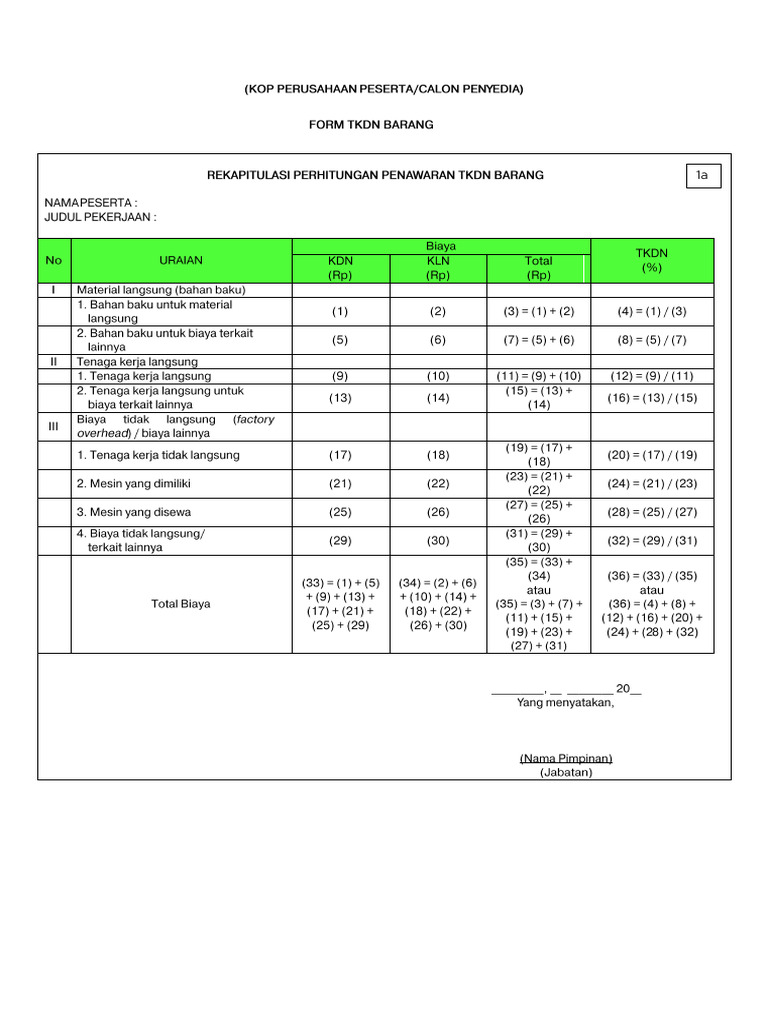 Form TKDN Barang | PDF