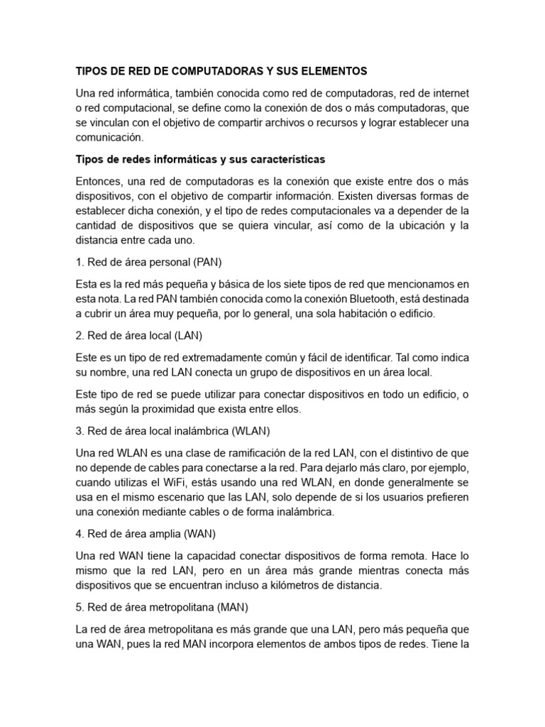 Tipos de Red | PDF | Red de computadoras | LAN inalámbrico