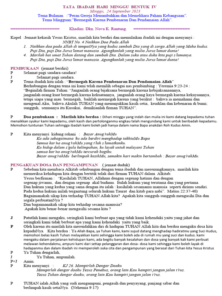 Tata Ibadah Hari Minggu | PDF