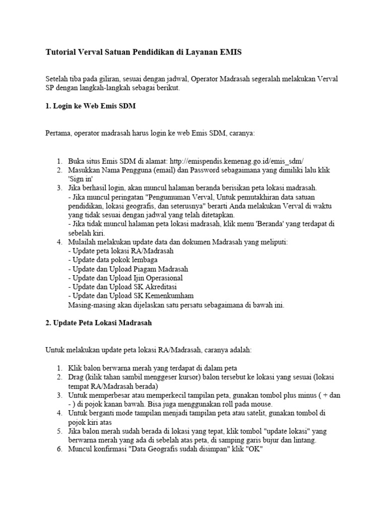 Tutorial Verval Satuan Pendidikan Di Layanan EMIS | PDF