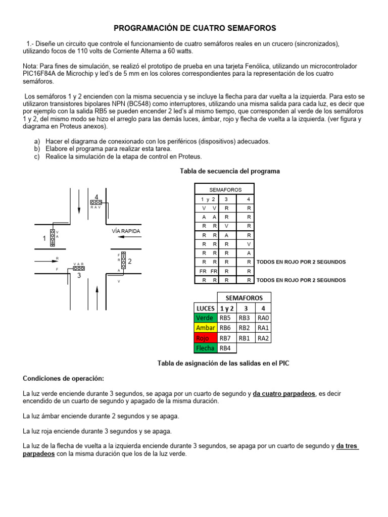 Programación de Cuatro Semaforos | PDF | Semáforo | Ingenieria Eléctrica