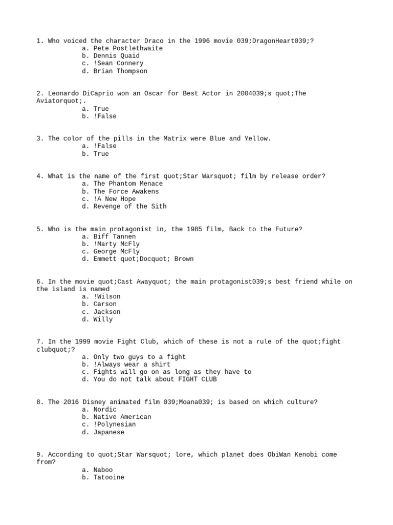Movie and Music Trivia Quiz | PDF | Art | Young Adult