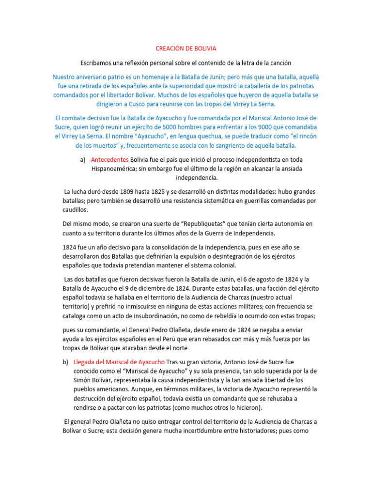 Creación de Bolivia | PDF | Conflictos | Conflictos del segundo milenio