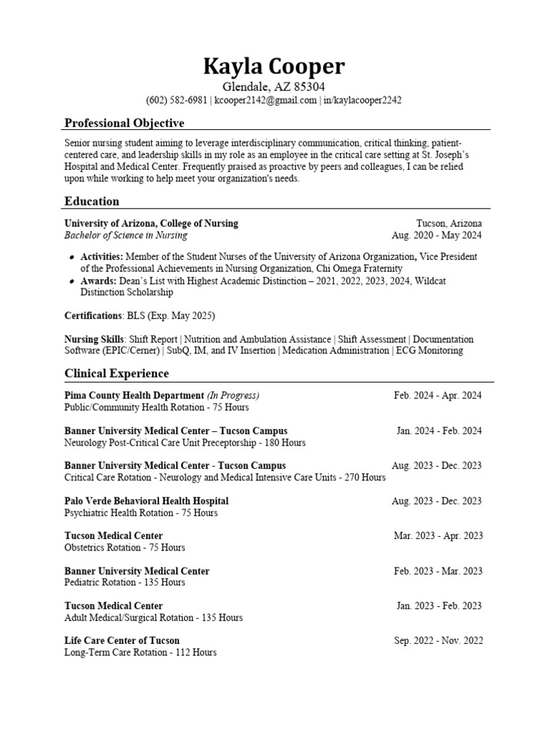 Kcooperresume 2024 | PDF | Nursing | Hospital