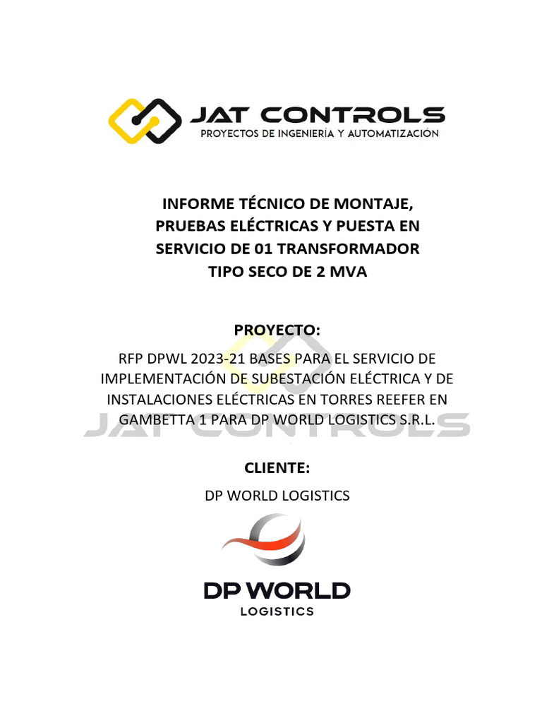 Informe Tecnico Montaje y Pruebas de 01 TRF. Tipo Seco de 2 MVA | PDF ...