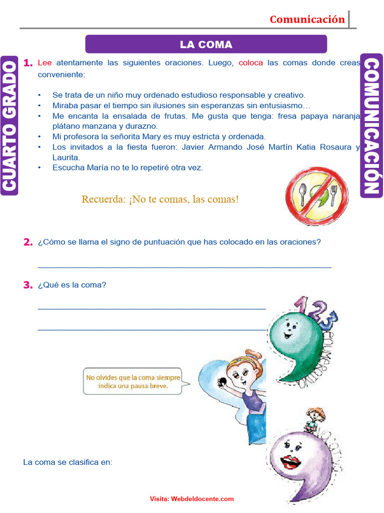 Clases y Uso de la Coma en Primaria | PDF