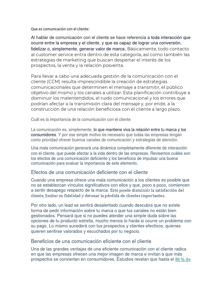 Que Es Comunicación Con El Cliente | PDF | Comunicación | Marketing