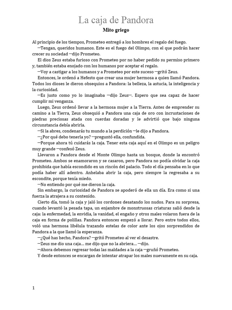 La Caja de Pandora | PDF | Prometeo | Zeus