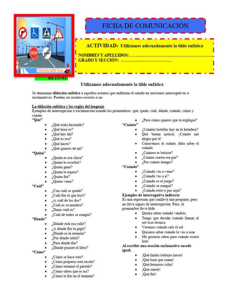 6° FICHA DIA 01 - COM - Utilizamos Adecuadamente La Tilde Enfática ...