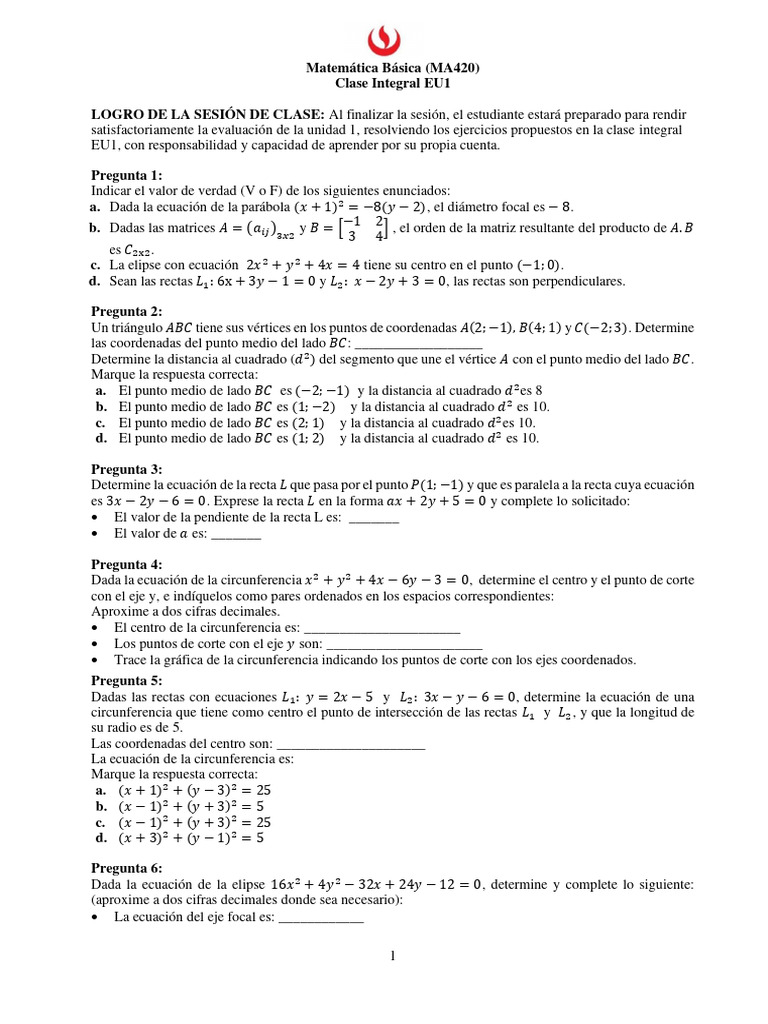Clase Integral EU1-1 | PDF | Línea (geometría) | Elipse