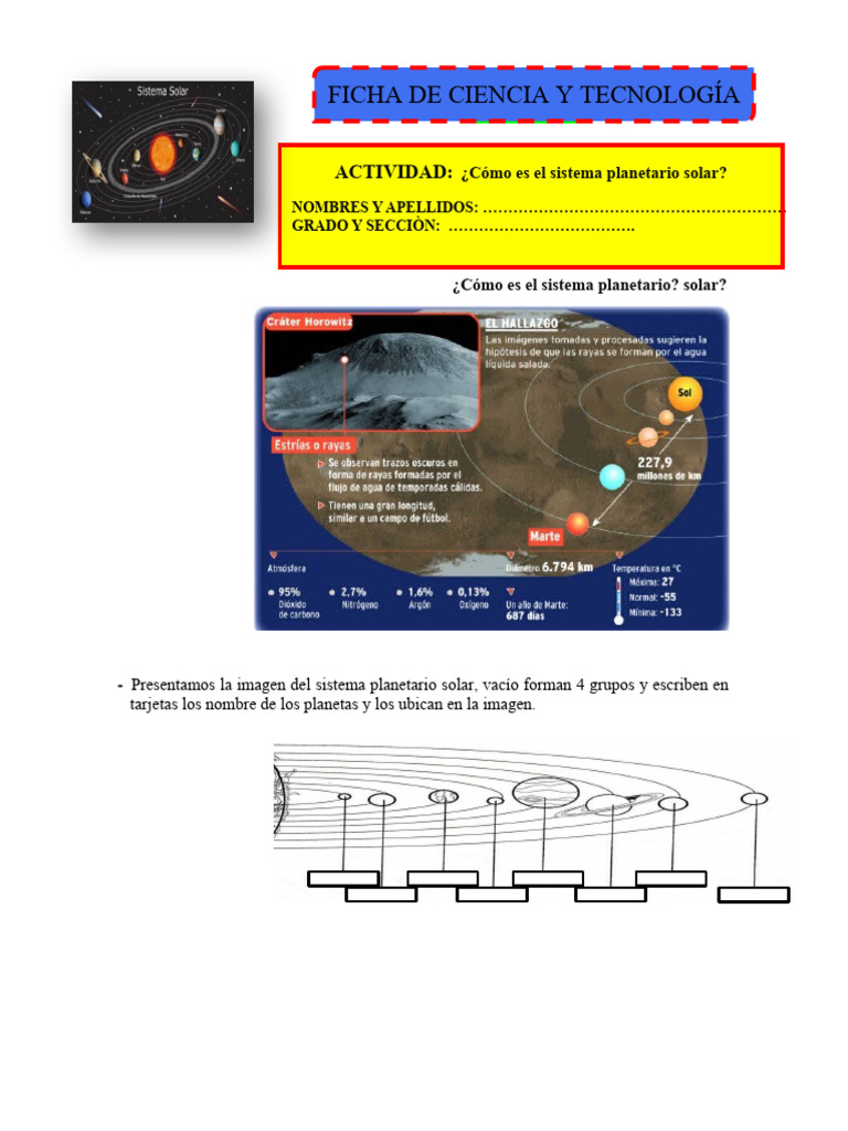 6° FICHA DIA 04 - C y T - ¿Cómo Es El Sistema Planetario Solar | PDF ...