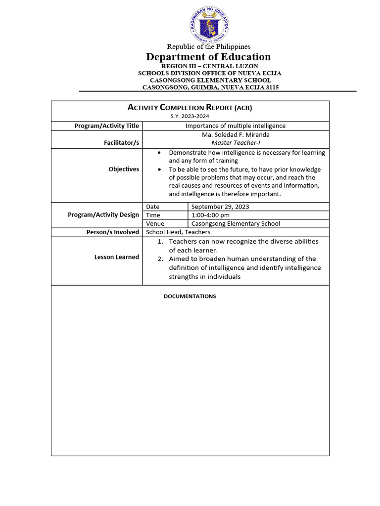 Importance of Multiple Intelligence ACR | PDF