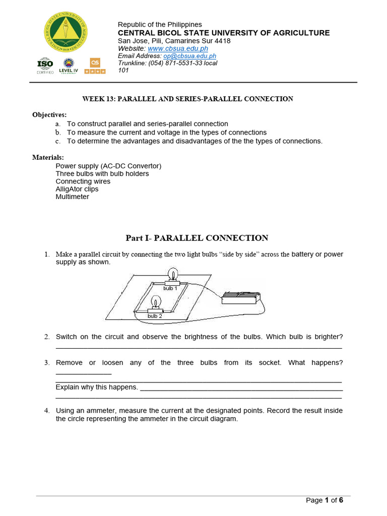 Week 13 Parallel Combined Connections - Activity Sheet | PDF | Series ...