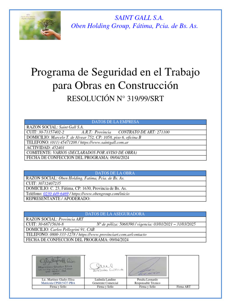 Programa de Seguridad Saint Gall S.A. | PDF | Andamio | Seguridad y ...