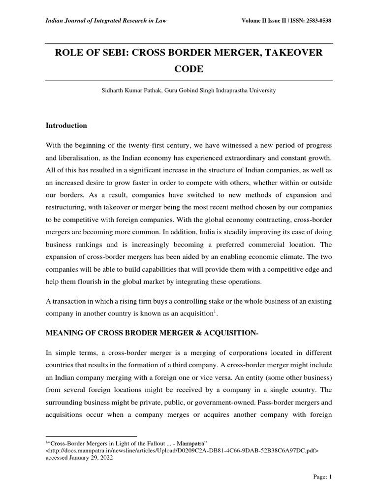 Role of Sebi - Cross Border Merger, Takeover Code | Download Free PDF ...