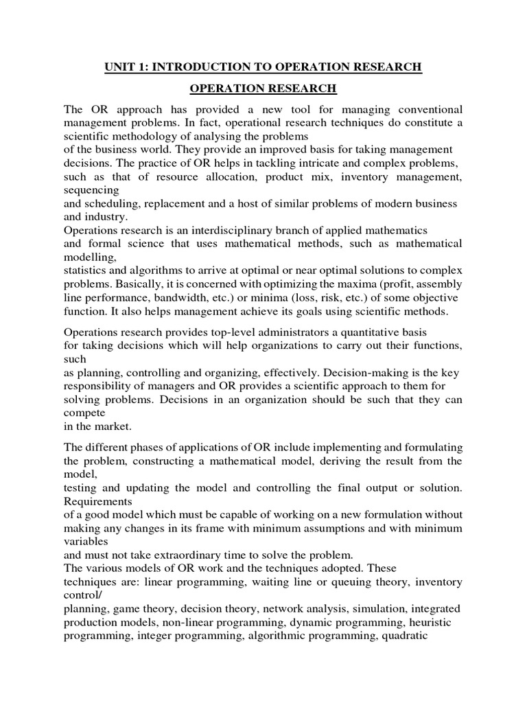 Or Unit 1 Pdf Mathematical Optimization Linear Programming