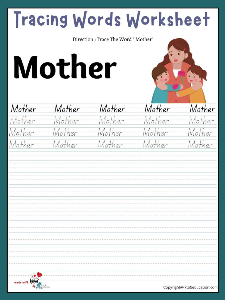 Family Tracing Words Worksheet Mother | PDF