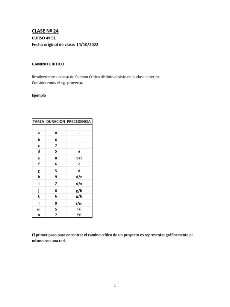 Clase #24: CURSO 4º 51 Fecha Original de Clase: 14/10/2022 | PDF