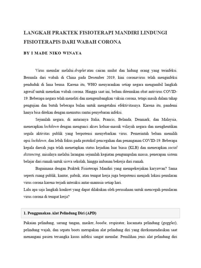 Langkah Praktek Fisioterapi Mandiri Lindungi Fisioterapis Dari Wabah ...