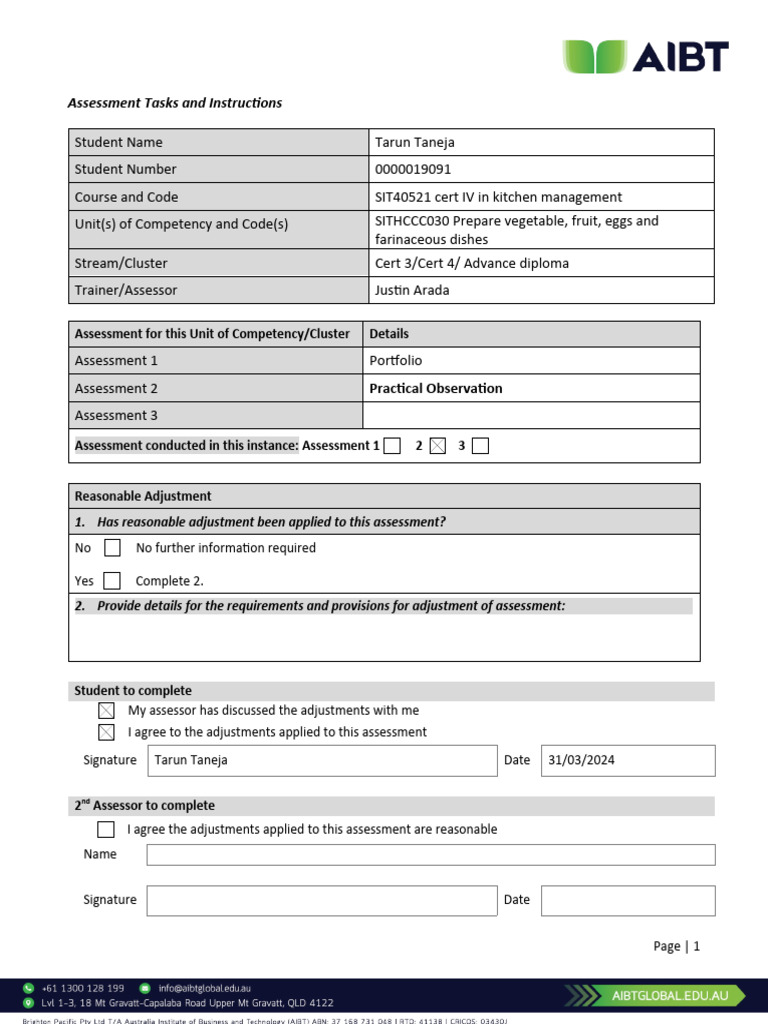 Kitchen Management Assessment Tasks | PDF | Pasta | Cooking
