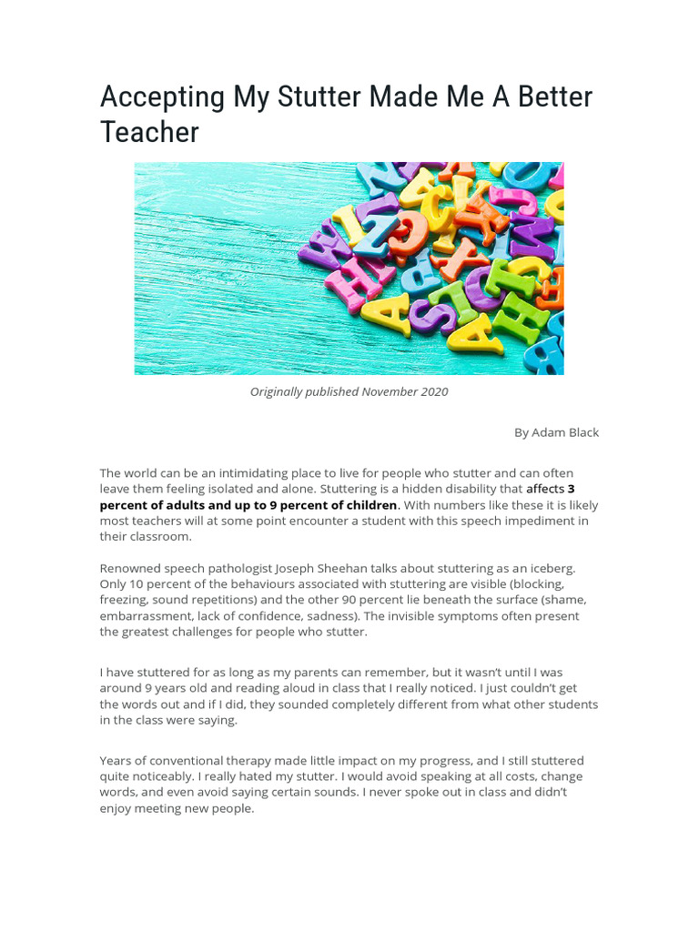 Accepting My Stutter Made Me A Better Teacher (1) | PDF | Stuttering ...