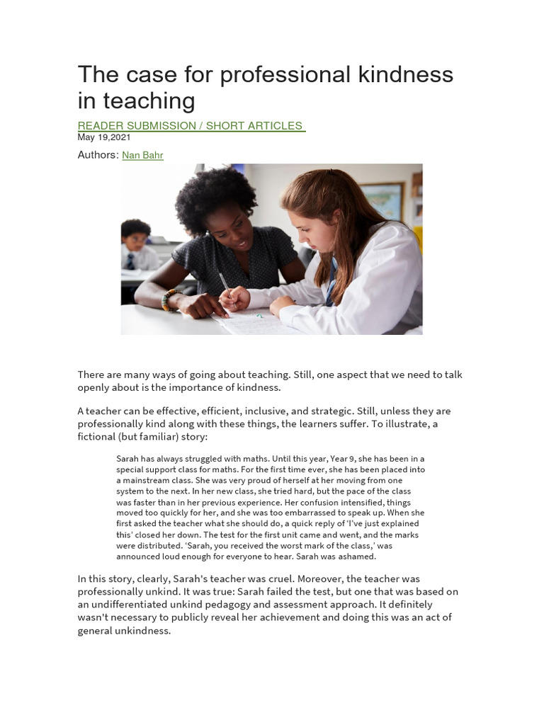 The Case of Professional Kindness in Teaching | PDF | Pedagogy | Teachers
