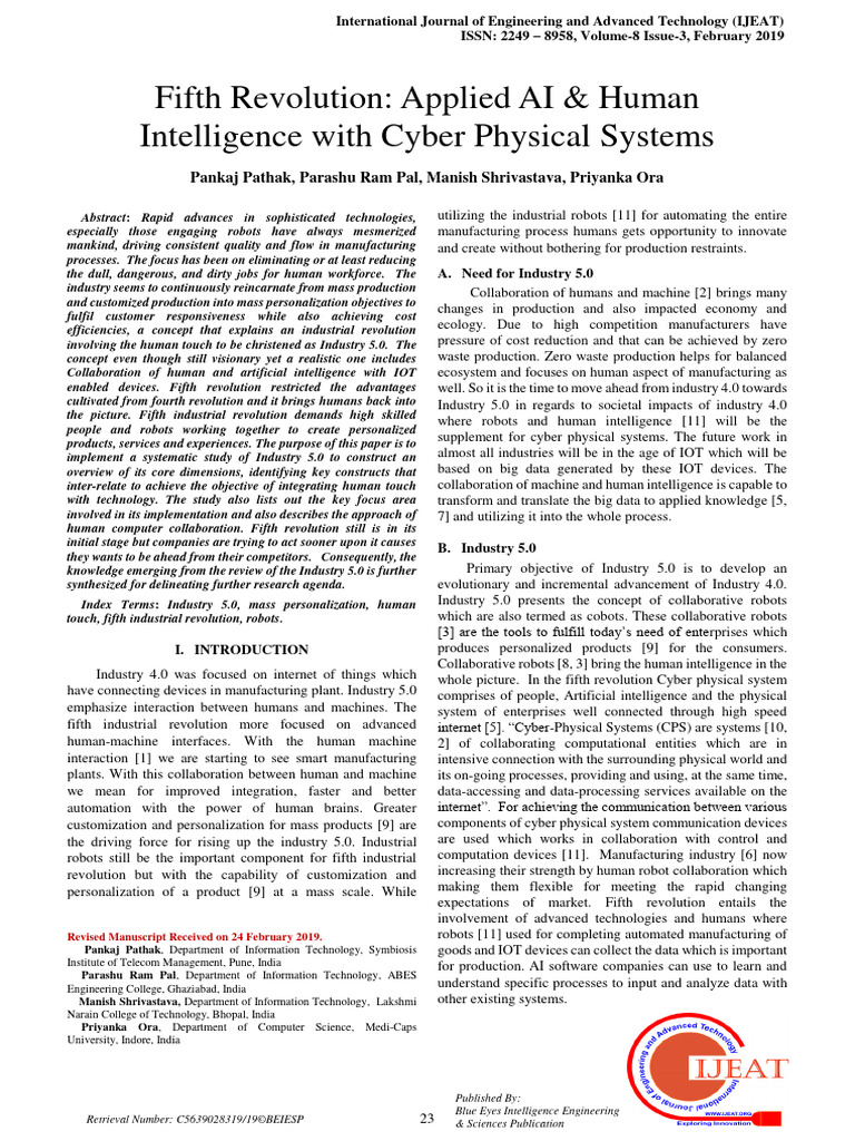 2019-02 Fifth Revolution Applied AI and Human Intelligence With Cyber Physical Systems | PDF ...