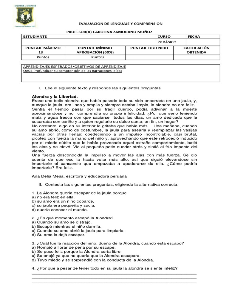 Comprension Lectora 7 Básico | PDF