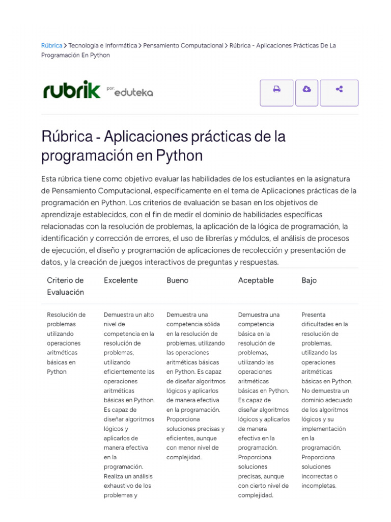 Rúbrica de Evaluación - Aplicaciones Prácticas de La Programación en Python | PDF