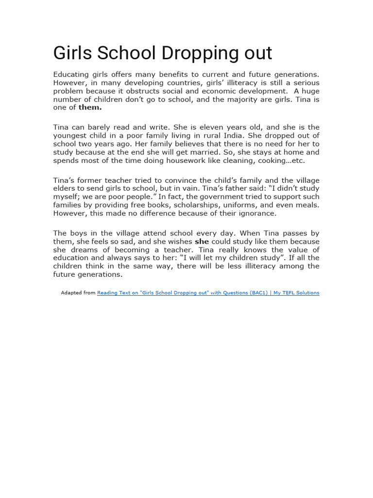Iga3-Semana 2-Girls Dropping Out School | PDF