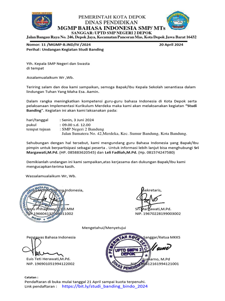 Surat Undangan Studi Banding Ke SMP Negeri 2 Bandung - MGMP Tahun 2024 ...