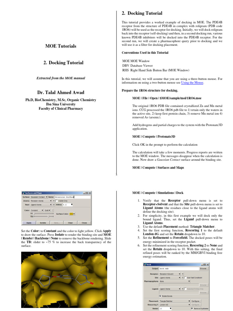 MOE Docking Tutorial Guide | PDF | Docking (Molecular) | Chemistry
