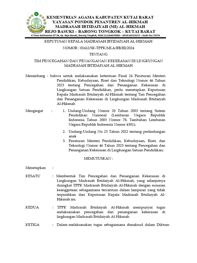 4- SK Tim Pencegahan dan Penanganan Kekerasan di Lingkungan Satuan Pendidikan - www ...