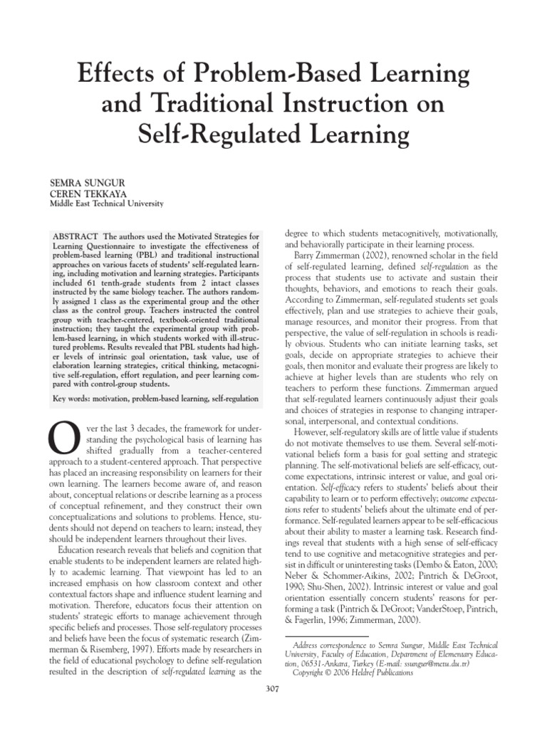 Effects of Problem-Based Learning and Traditional Instruction 1 | PDF ...