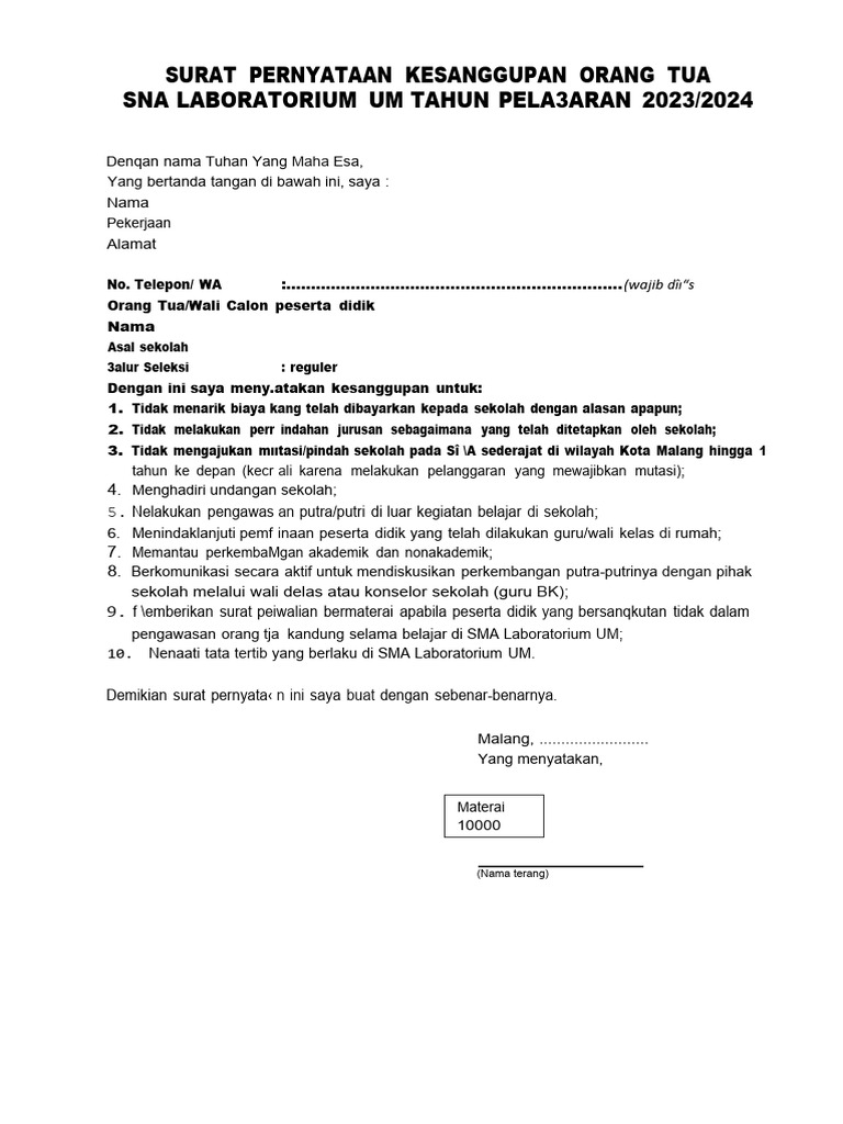 Surat Pernyataan PPDB Smalabum | PDF