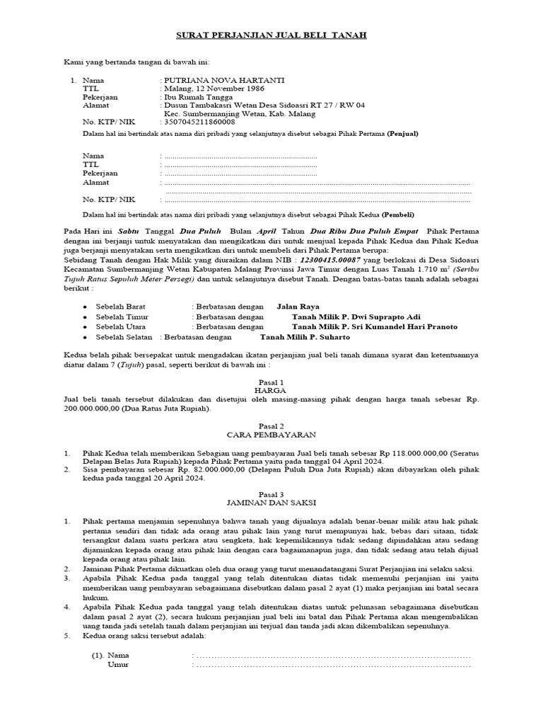 Surat-Perjanjian-Jual-Beli-Tanah - Nopa | PDF