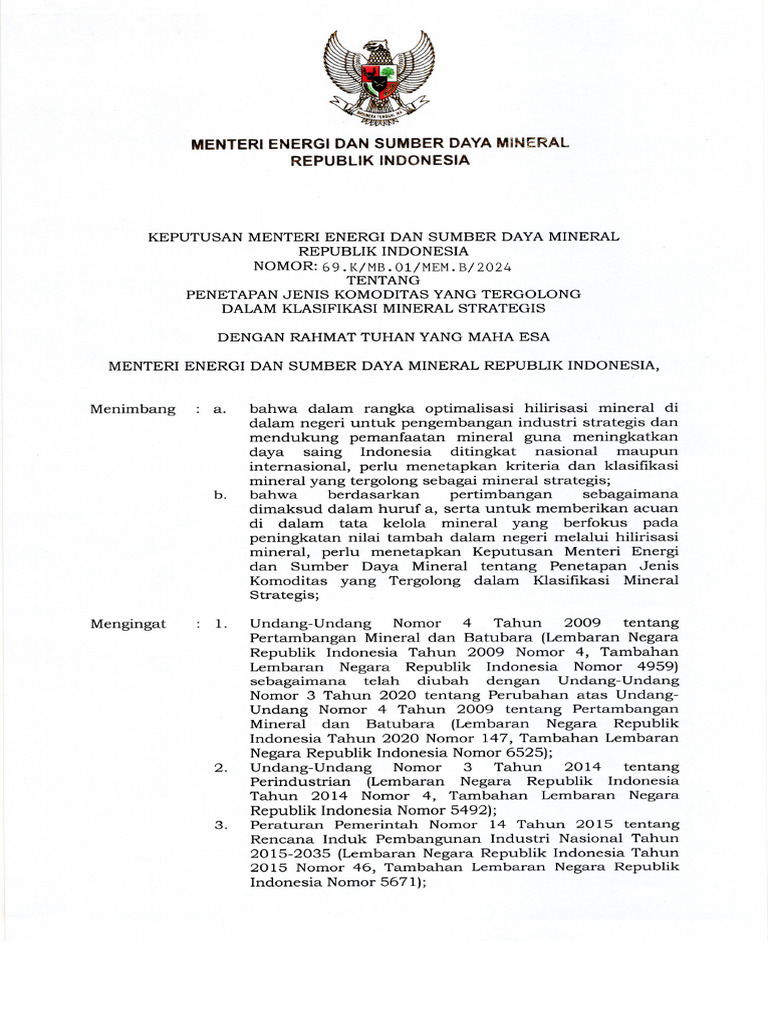 Kepmen Esdm No 69k MB 01 Mem B 2024 | PDF