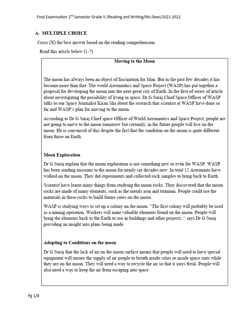 Grade 5 RW | PDF | Moon | Mars