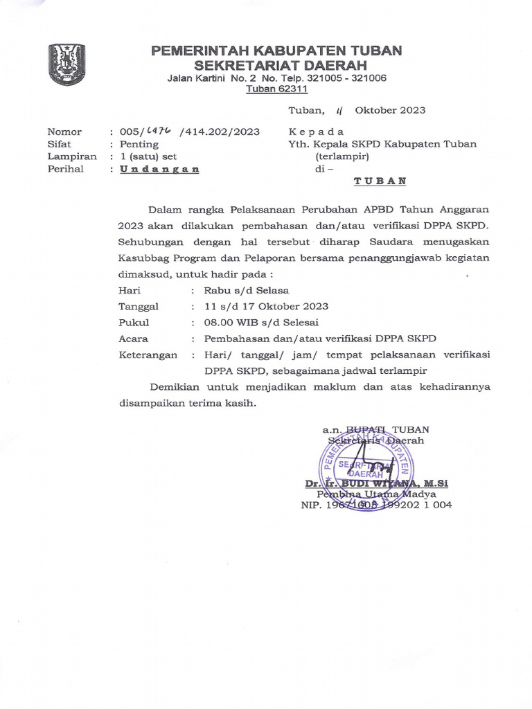 Undangan Verifikasi Dppa P-Apbd 2023 | PDF