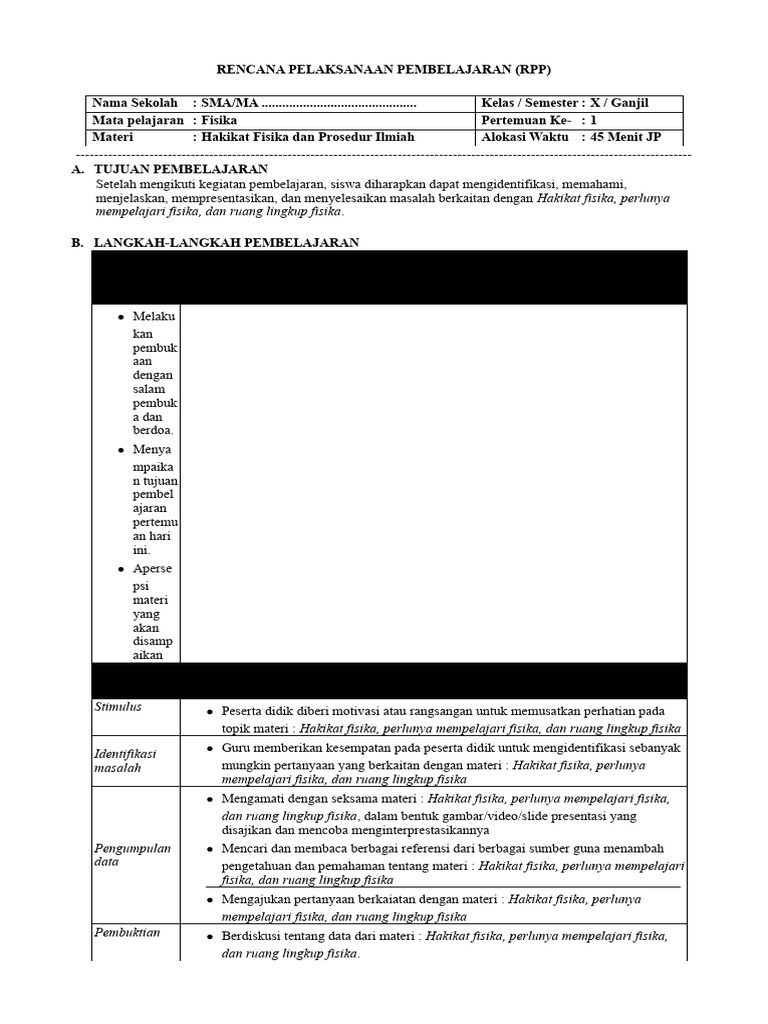 RPP 1 - Hakikat Fisika Dan Prosedur Ilmiah | PDF