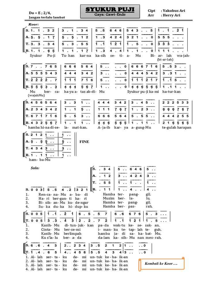Lirik dan Partitur Lagu Syukur | PDF