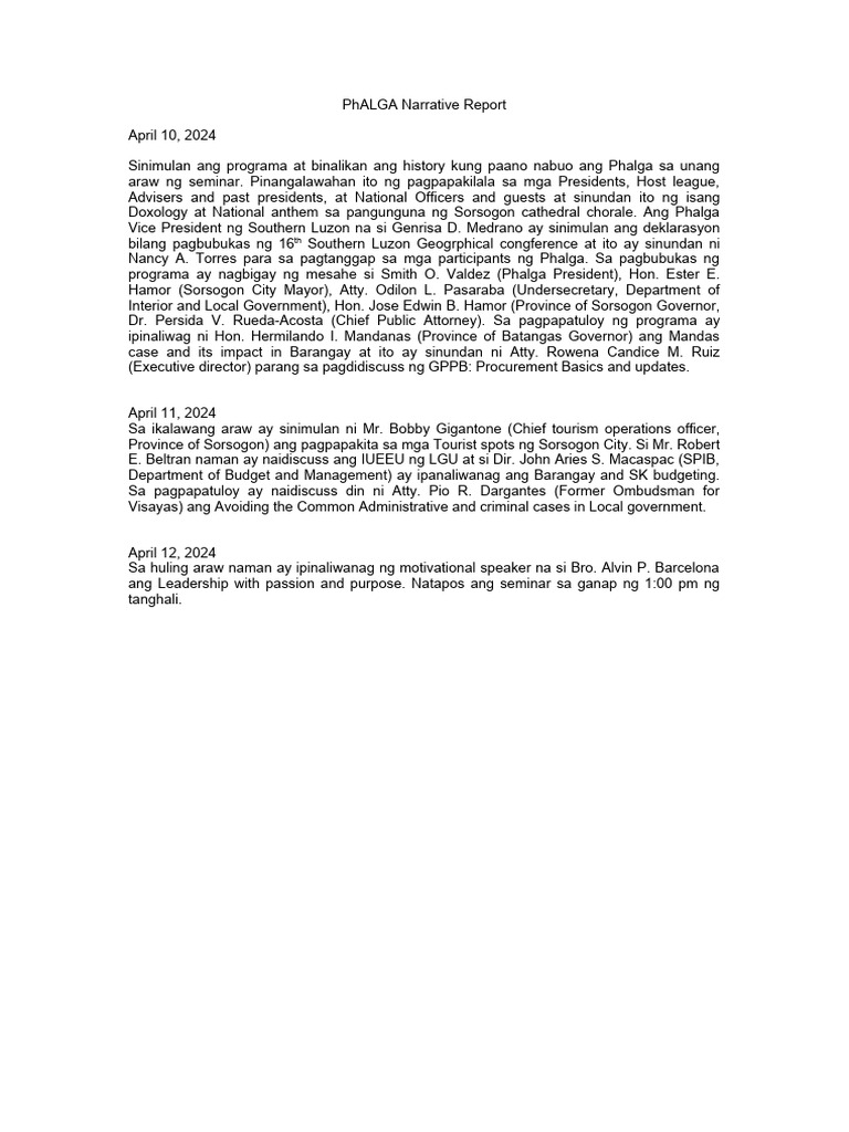 PhALGA Narrative Report | PDF
